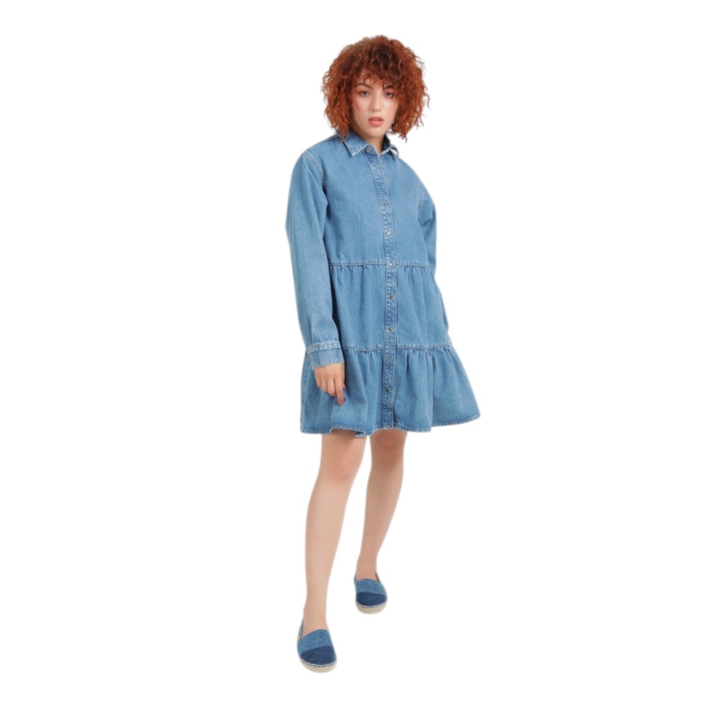 Robe chemise femme a volants en jeans- RAFLA | Kontakt